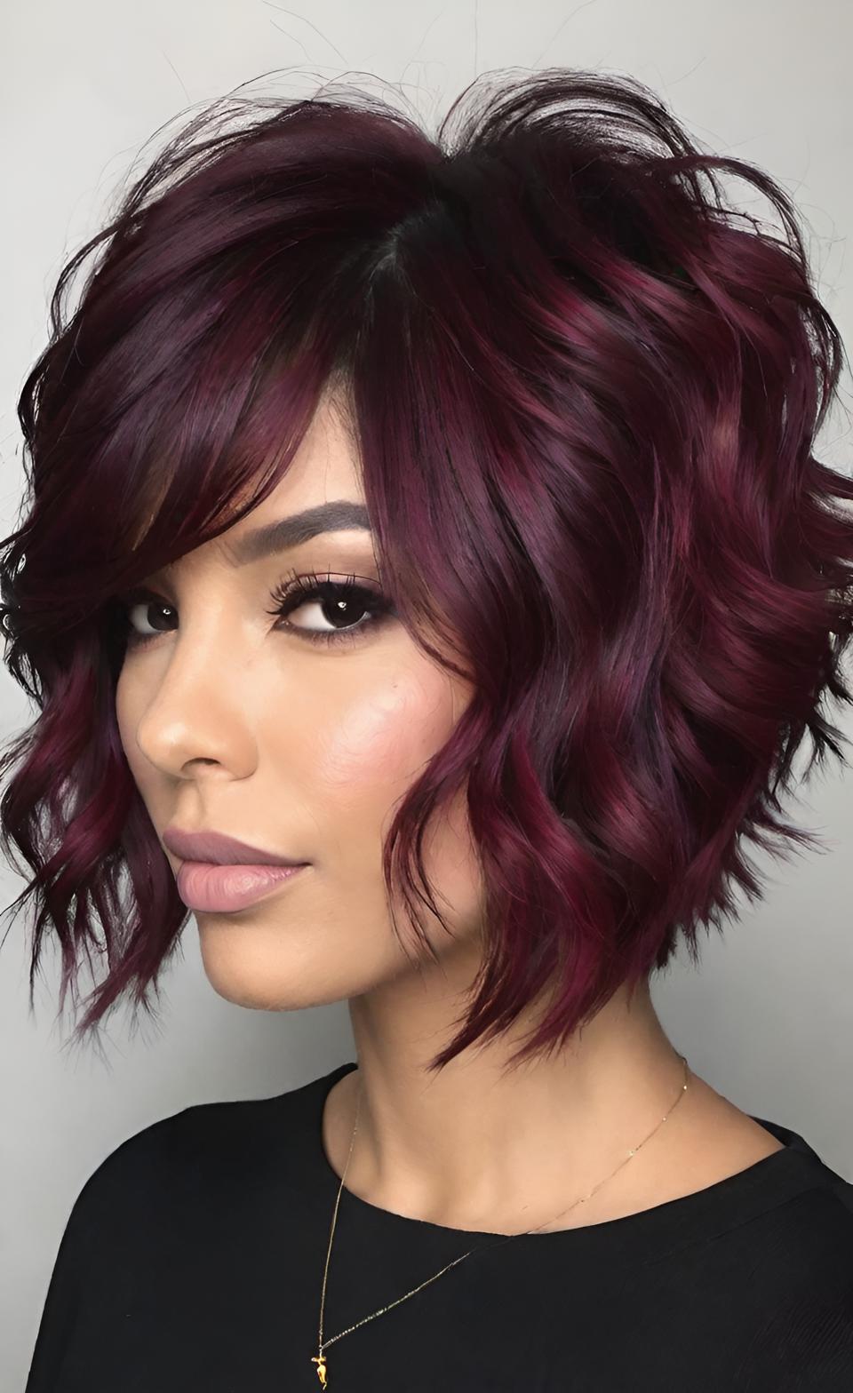 Messy Burgundy Glow Short Shag Haircuts for Bold & Modern Women (7 ...